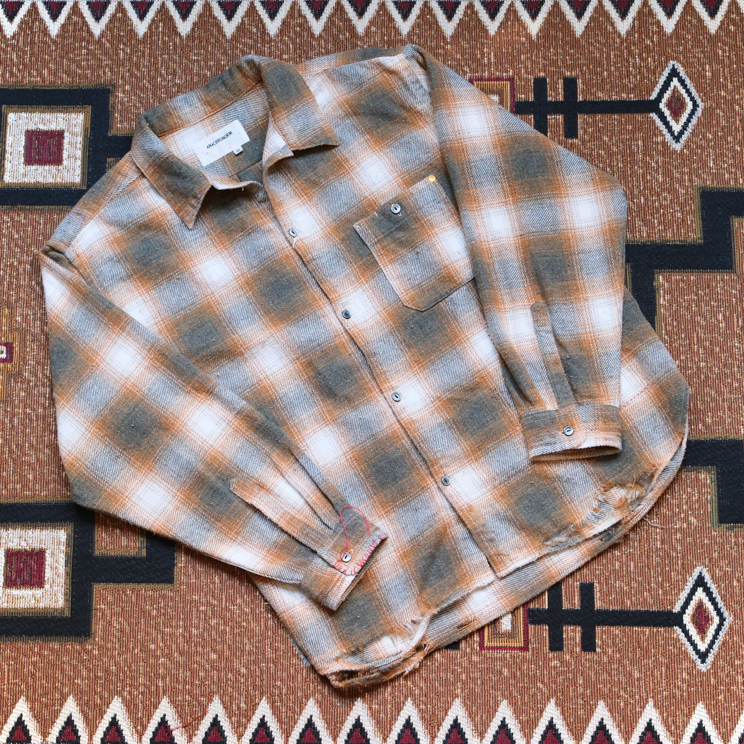 ANACHRONORM Ombre Check Damaged Wide Flannel Shirt – Leather Healer